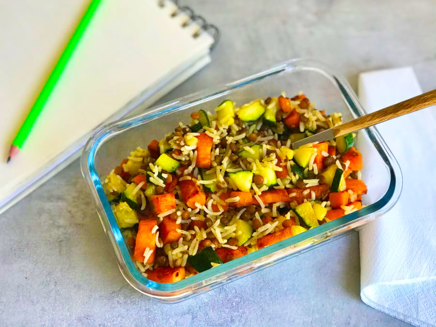 Rijst met linzen, courgette en zoete aardappel - maaltijdboxgroningen